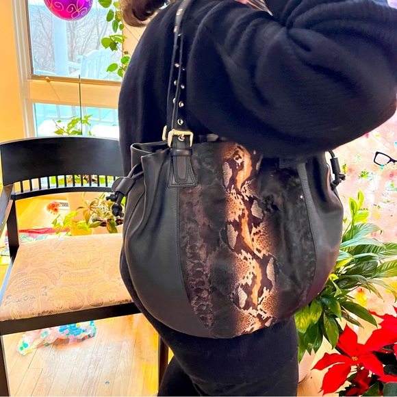 Desmo | Bags | Desmo Leather Animal Print Shoulder Bag Black Brown ...